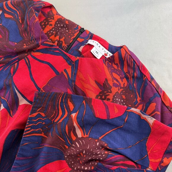 Trina Turk | Tops | Trina Turk Red Floral Blouse Ruffled Sleeve Vibrant ...